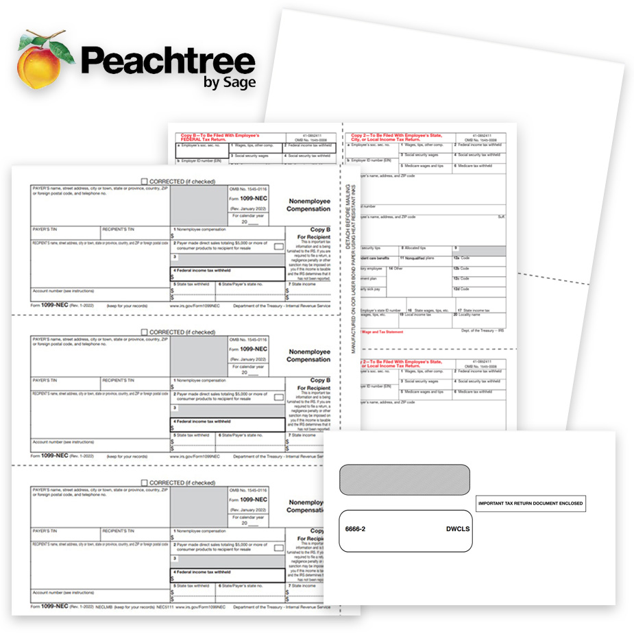 Peachtree Software Compatible 1099-W2 Tax Forms - DiscountTaxForms