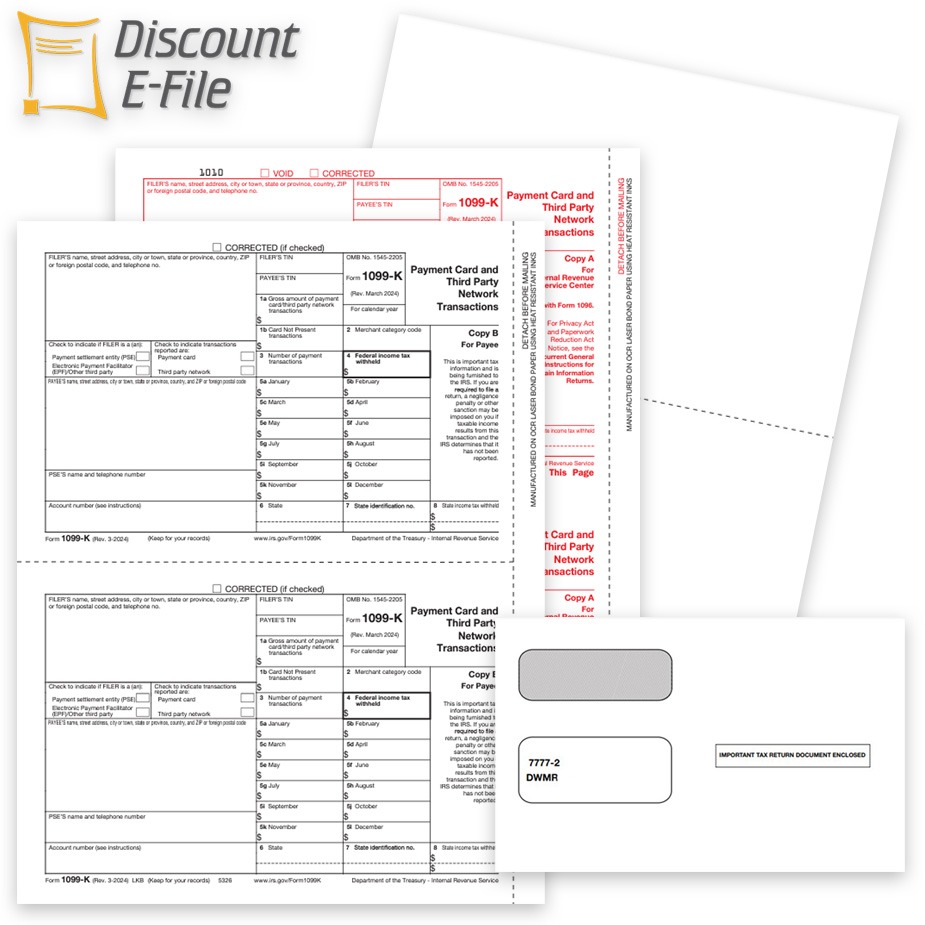 1099K Tax Forms, Envelopes and E-File - DiscountTaxForms